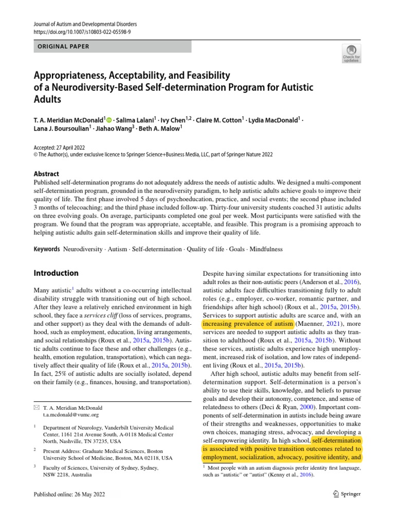 McDonald (2022) - Appropriateness, Acceptability, and Feasibility of A Neurodiversity Based Self ...