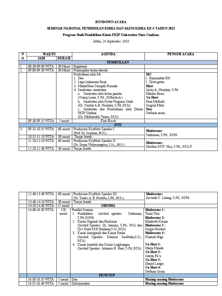 Rundown Acara Webinar Nasional Ke-5 Tahun 2022 | PDF