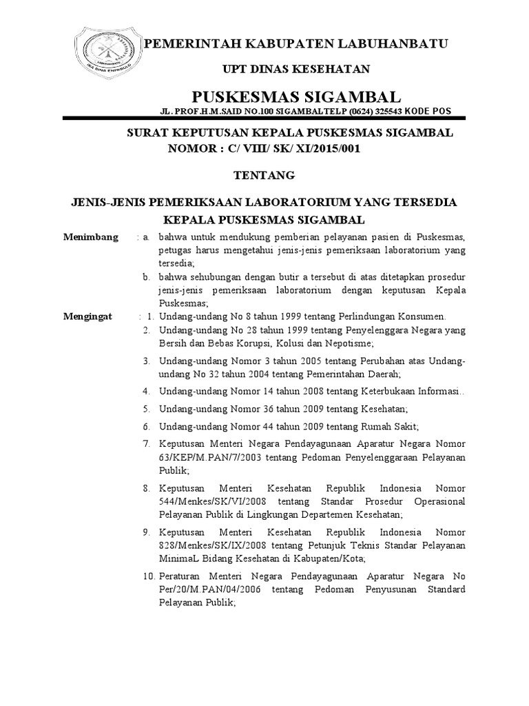 SK Jenis-Jenis Pemeriksaan Lab | PDF | Pengembangan Diri | Sains & Matematika