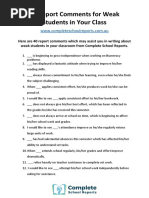 100 Report Card Comments | PDF | Classroom | Teachers