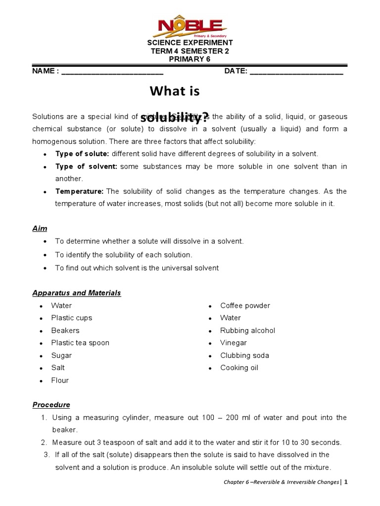 P6 Science Experiment - SOLUBILITY | PDF | Solubility | Solvent
