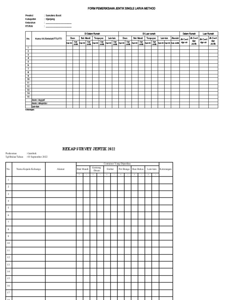 Formulir Survei Jentik Nyamuk DBD | PDF