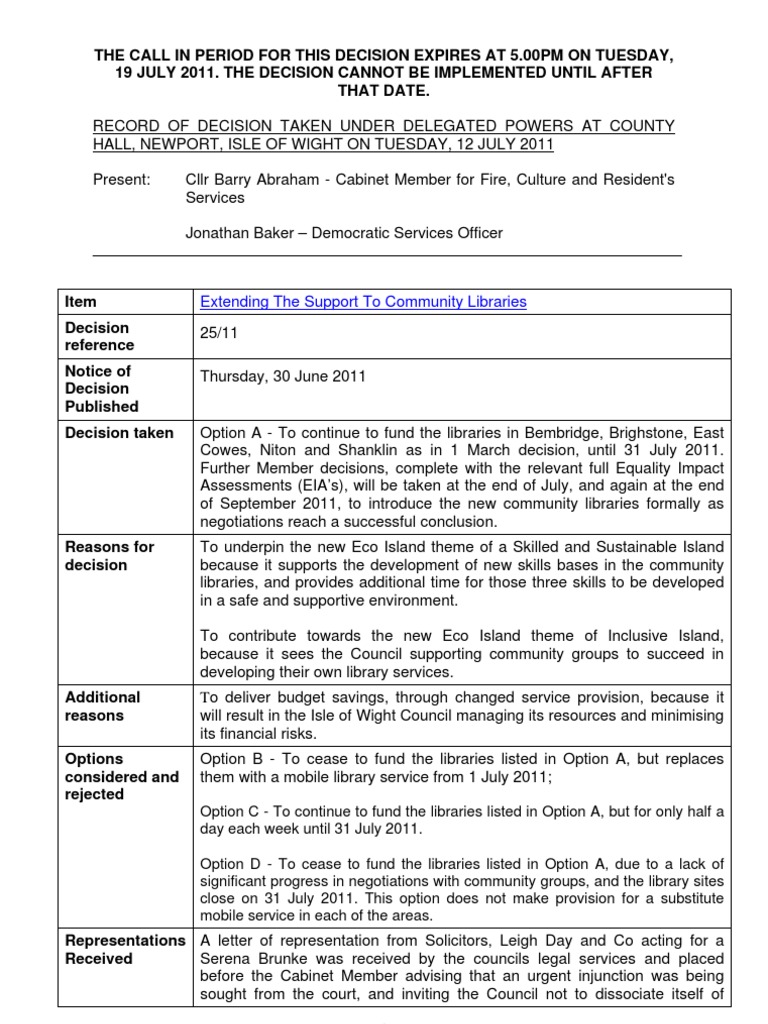 Extending The Support To Community Libraries - Record of Decision | PDF ...