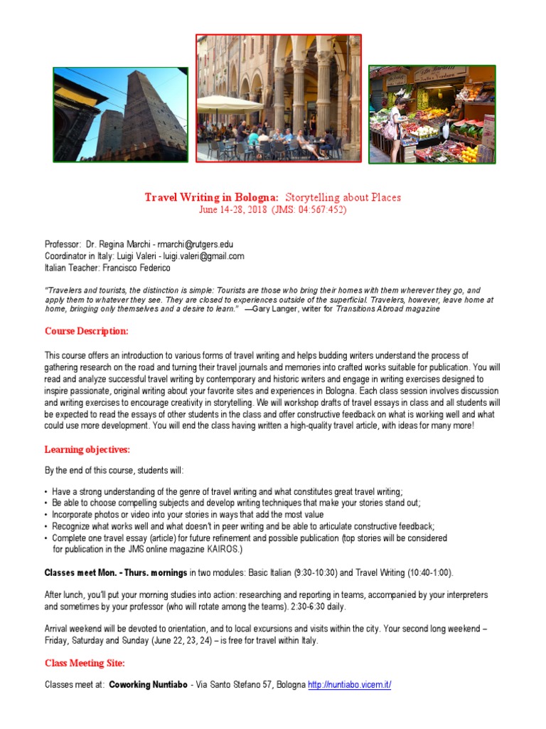 Travel Writing in Bologna Italy Sample Syllabus | PDF