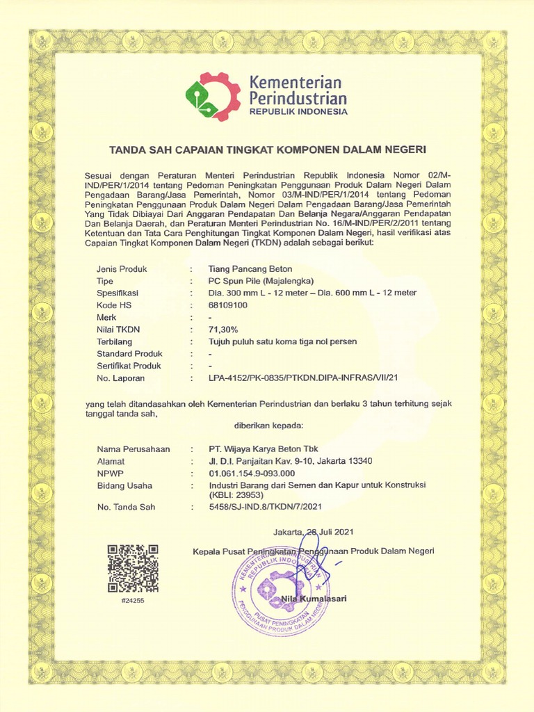 TKDN PC SPUN PILE DIA 30-L.12-Dia.60-L.12 2021-2124 | PDF