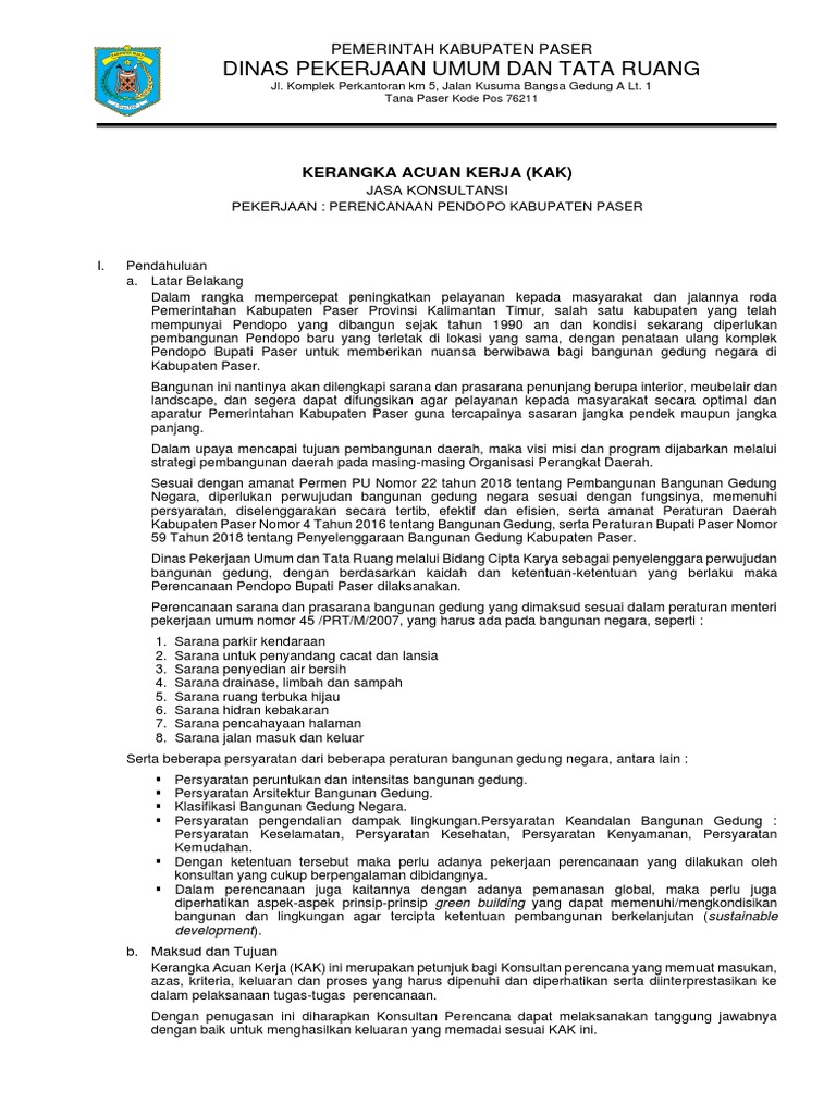 KAK Perencanaan Pembangunan Pendopo4 | PDF | Teknologi & Rekayasa