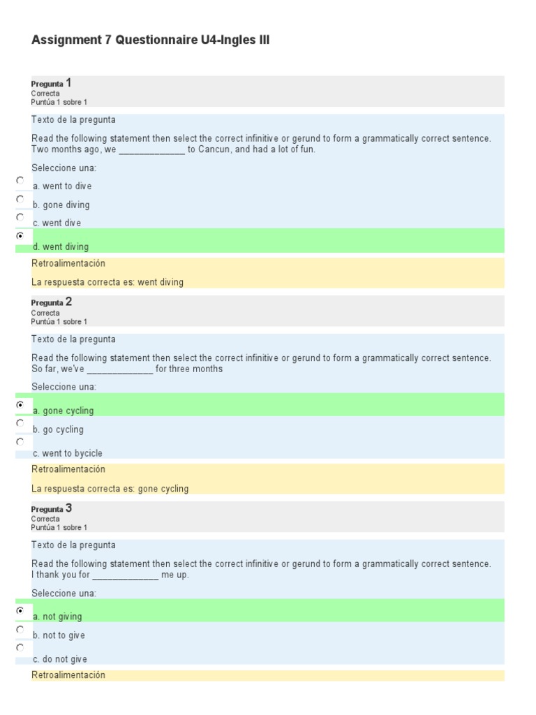 Assignment 7 Questionnaire U4-Ingles III | PDF | Linguistic Typology ...