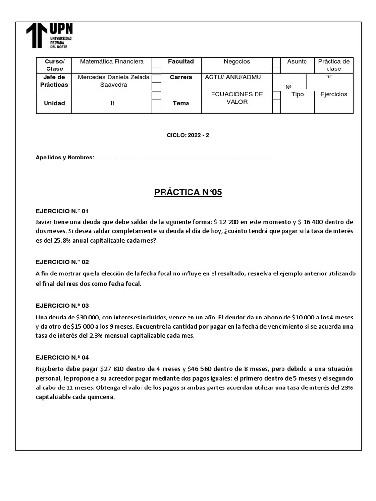 JP - Hoja de Ejercicios 5 | PDF | Deuda | Tasas de interés