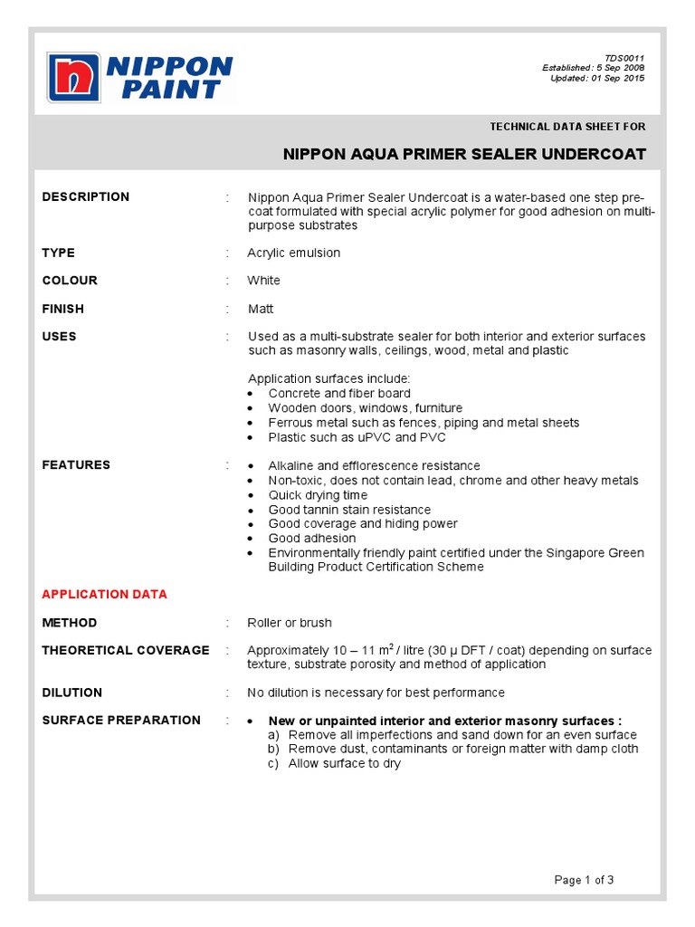 Nippon Aqua Primer Sealer Overview | PDF