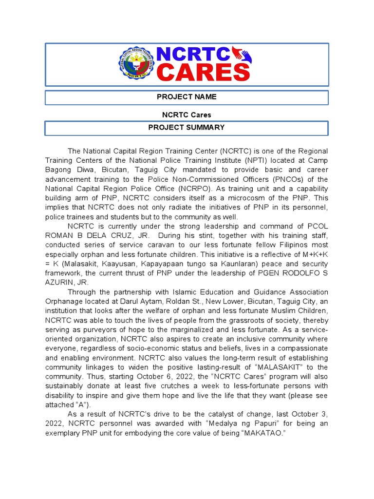 NCRTC Project Fact Sheet | PDF | Disability