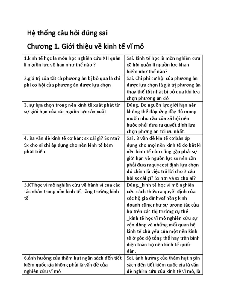 Hệ thống câu hỏi đúng sai KTVM | PDF