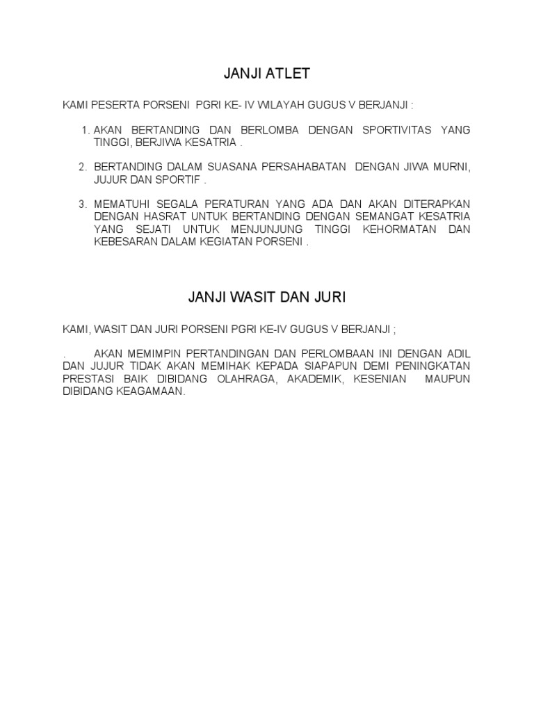 Janji Atlet Dan Wasit | PDF