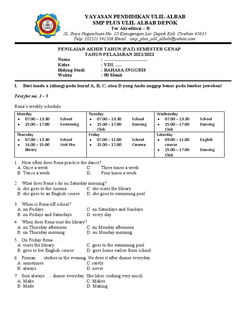 Soal Pat Inggris Kelas 8 Semester 2 | PDF