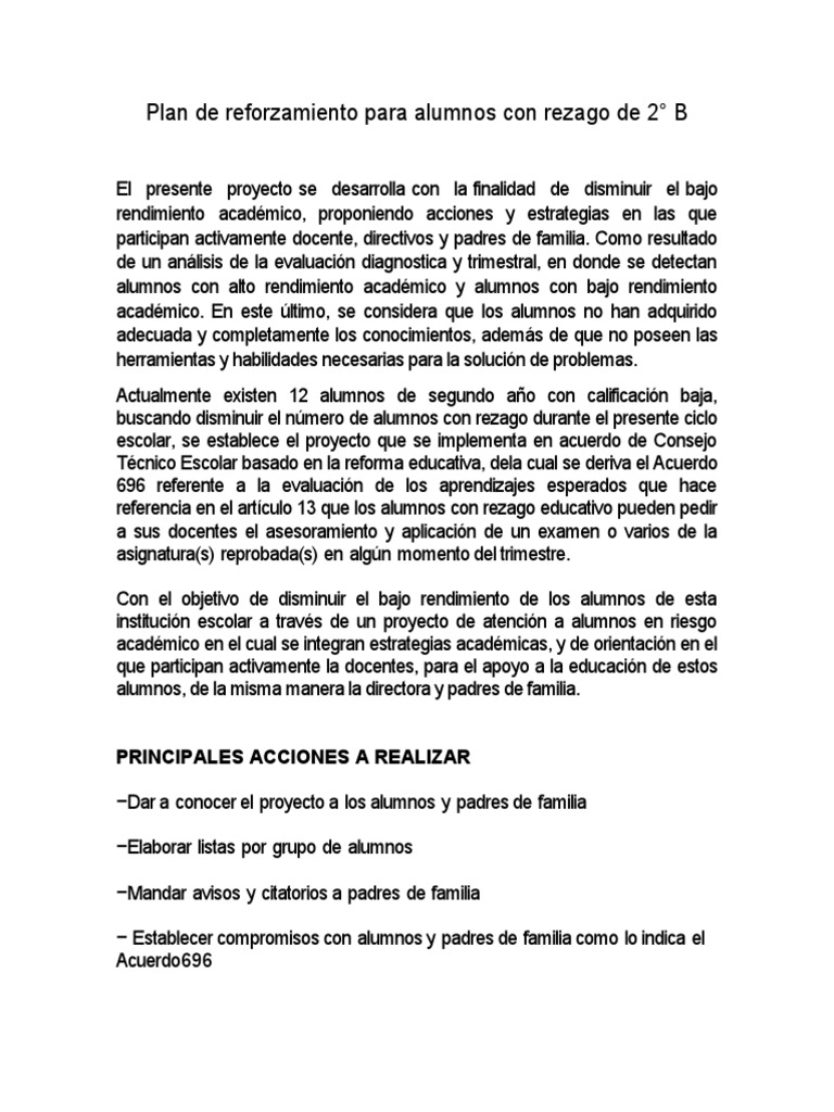 Plan de Reforzamiento para Alumnos Con Rezago de 2 | PDF | Evaluación | Prueba (evaluación)