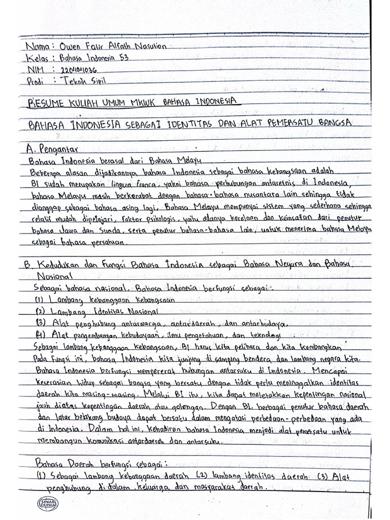 Resume Kuliah Umum Materi Bahasa Indonesia | PDF