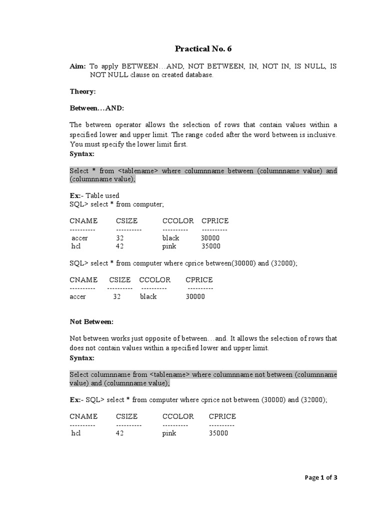 Dbms Practical No 06 Pdf 