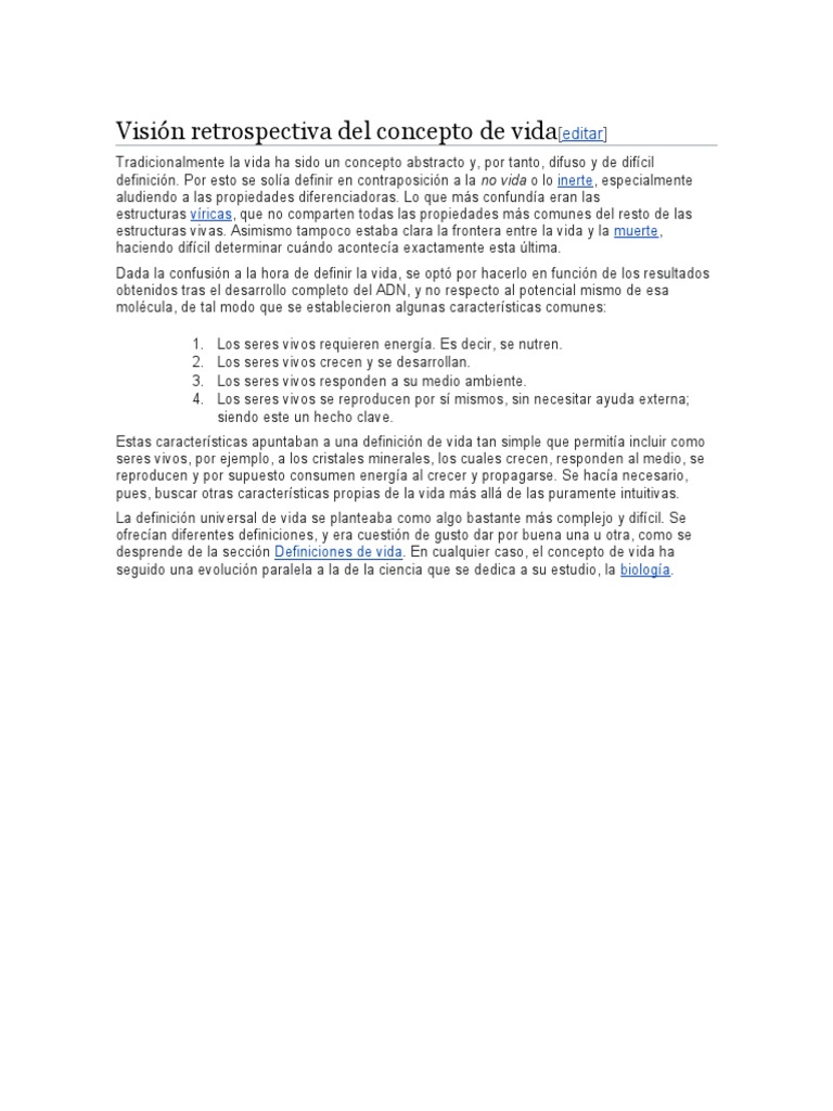 Visión Retrospectiva Del Concepto de Vida | PDF