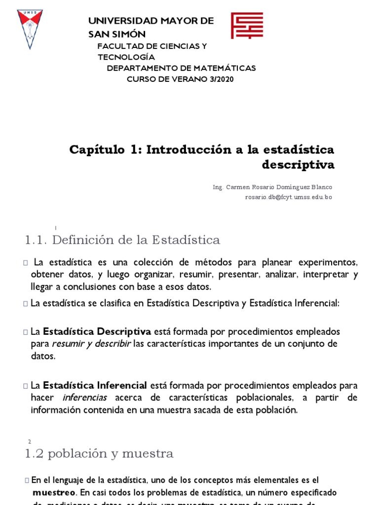 Capítulo 1 INTRODUCCIÓN A LA ESTADISTICA DESCRIPTIVA | PDF | Métodos y materiales de enseñanza