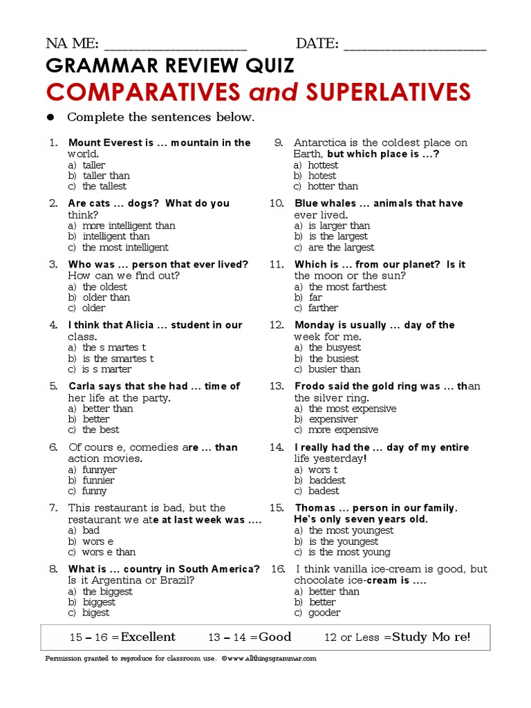 COMPARATIVES vs. SUPERLATIVES-EXTRA EXERCISES | PDF