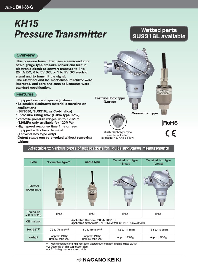 KH15 Pressure Transmitter: Wetted Parts SUS316L Available | PDF