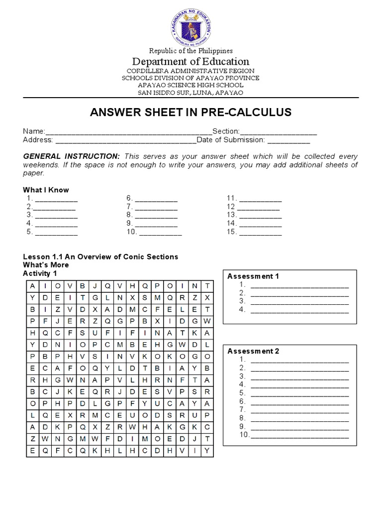 Answer Sheet Module 1 Pre Cal | PDF | Learning | Pedagogy