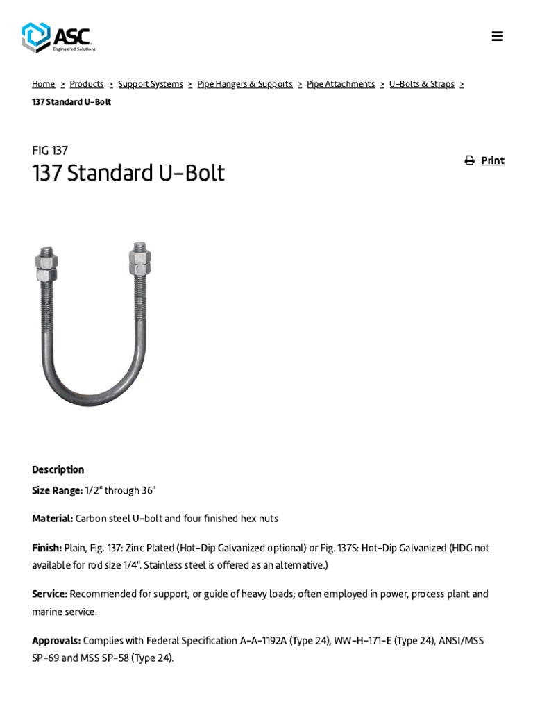 137 Standard U-Bolt - ASC Engineered Solutions | PDF