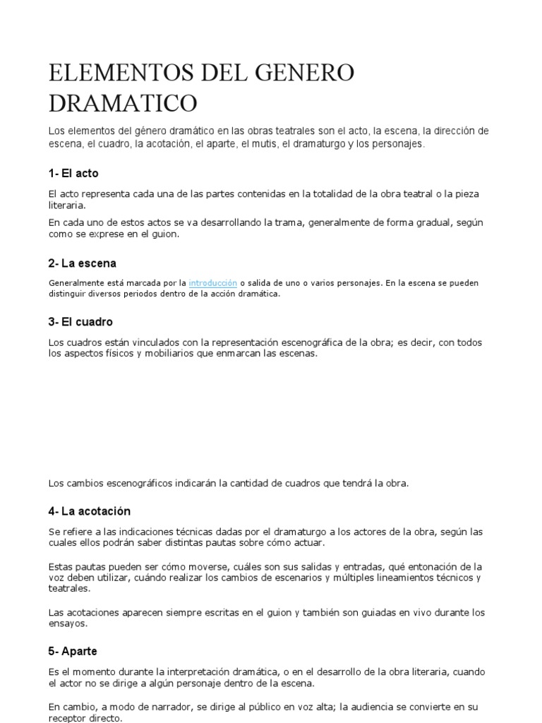 Elementos Del Genero Dramatico | PDF | Teatro