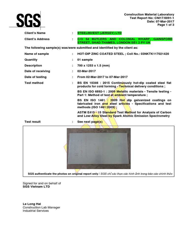 Cni17-0091-1 Ind - Steel - en 10346 S450GD Z275 | PDF | Ultimate ...
