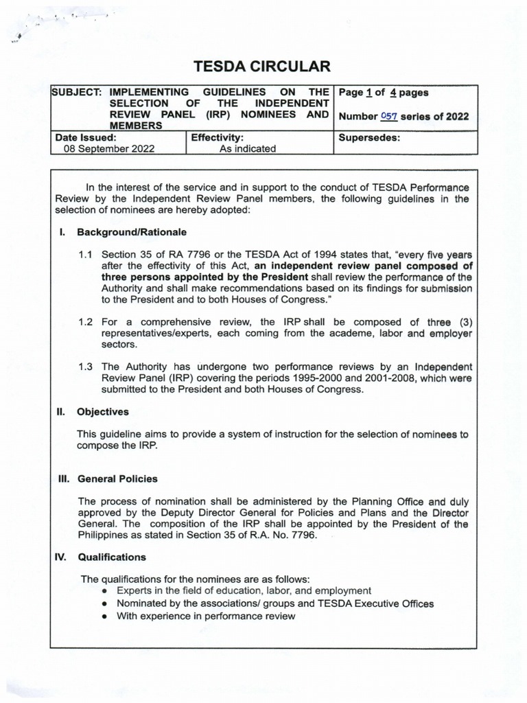 TESDA Circular No. 057-2022 | PDF | Government