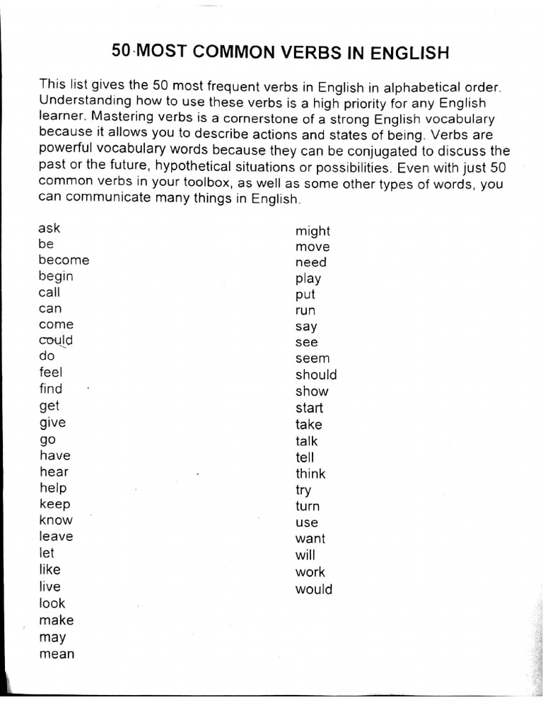 50 most common verbs | PDF | Verb