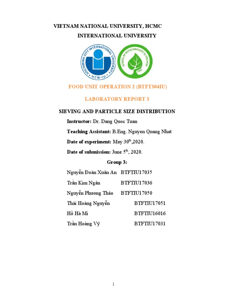 Lab Report 1,2,3 - Food Unit Operation 2 | Download Free PDF | Particle ...