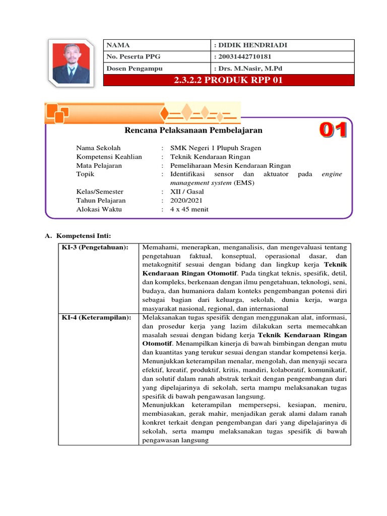 2.3.2.2 PRODUK RPP 01: Rencana Pelaksanaan Pembelajaran | PDF
