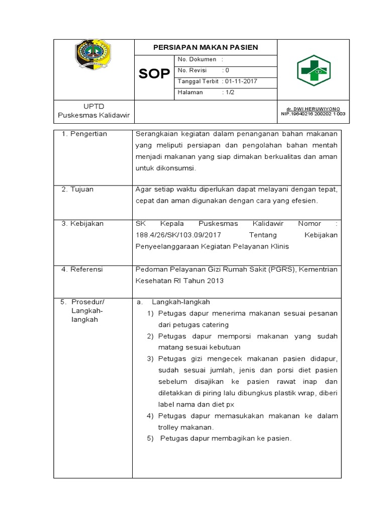 SOP PERSIAPAN MAKAN PASIEN Edit | PDF