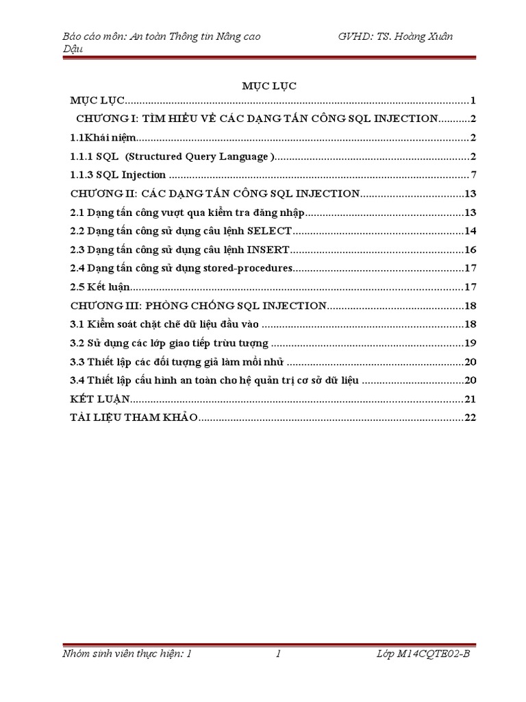 Bao Cao Attt Cac Dang Tan Cong SQL Injection | PDF