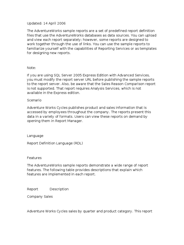 Reporting Samples | PDF | Microsoft Sql Server | Business Intelligence