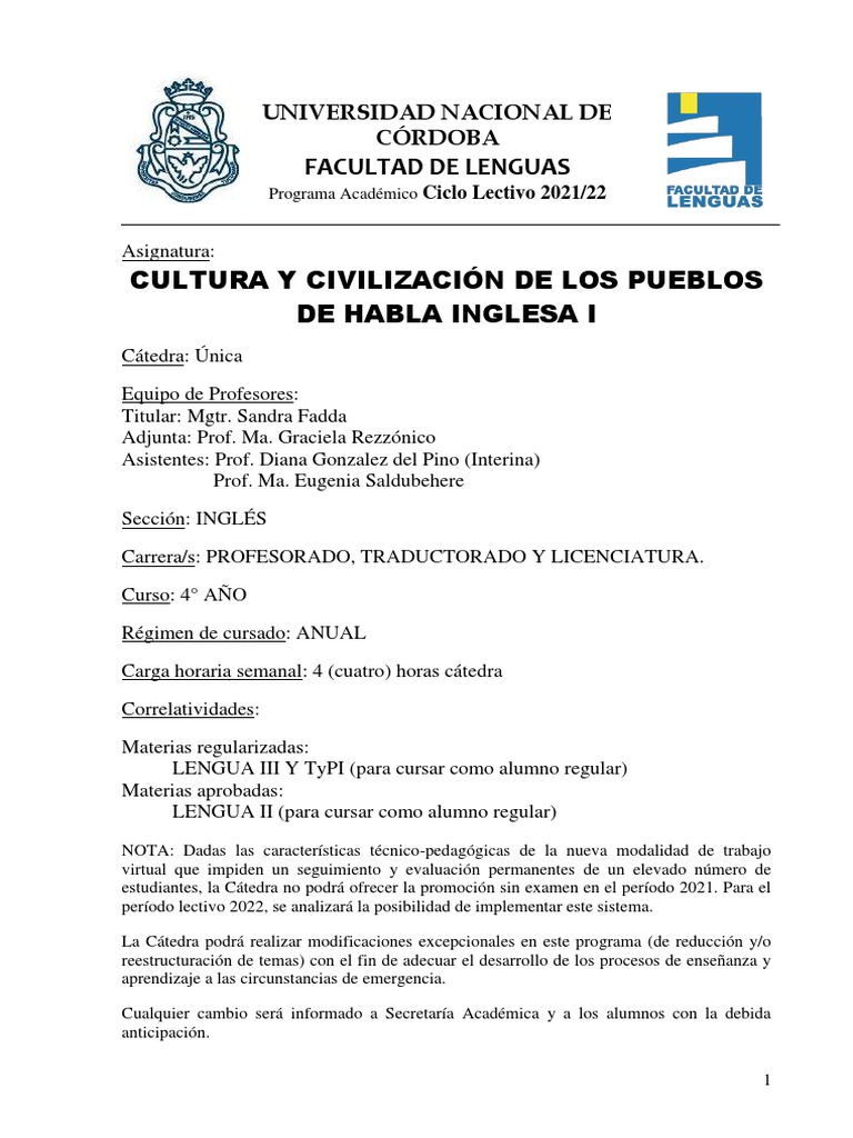 Cultura y Civilizacion de Los Pueblos Del Habla Inglesa I | PDF