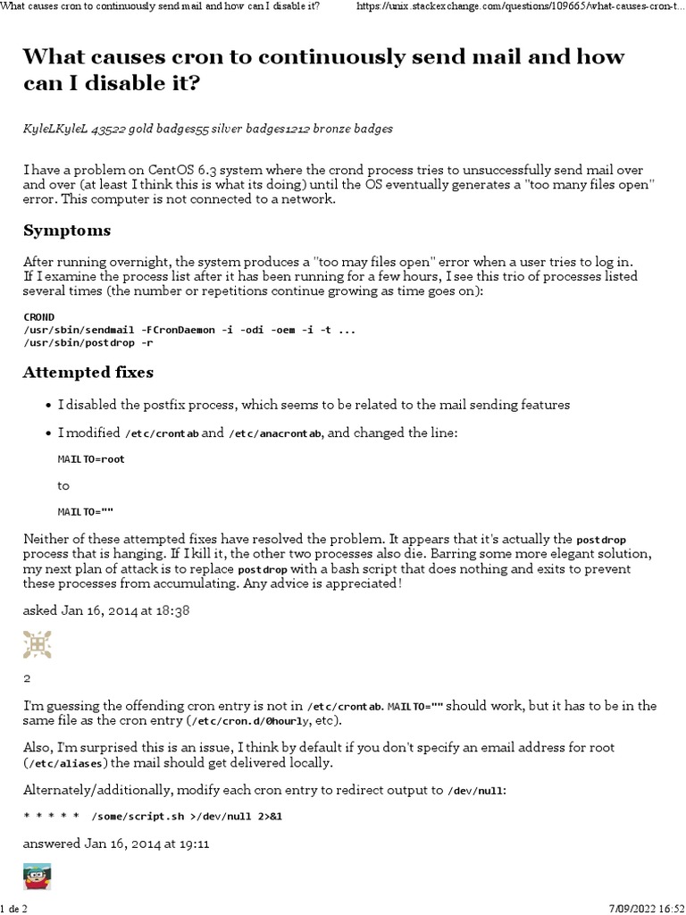 Centos What Causes Cron To Continuously Send Mail And How Can I Disable It Unix And Linux