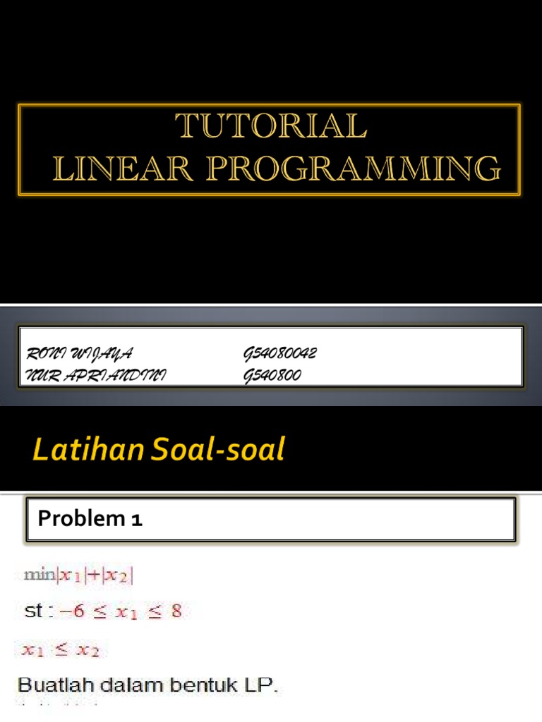 Tutorial Linear Programming | PDF