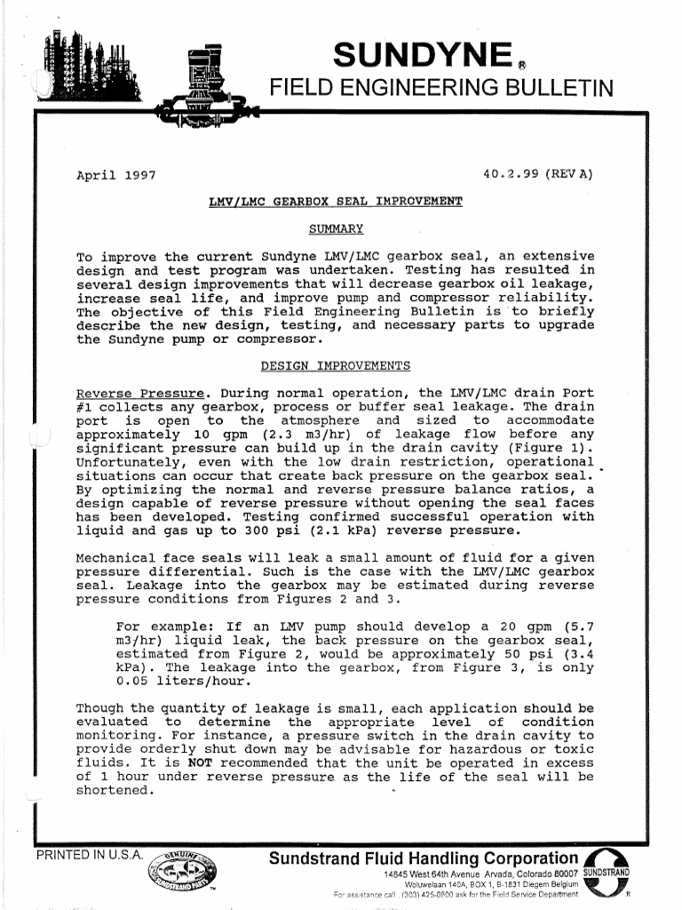 Sundyne LMV LMC Gearbox Seal Improvement 40-2-99 PDF | PDF