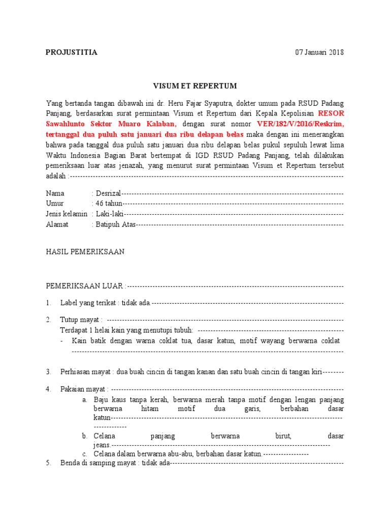 Contoh Visum Pemeriksaan Luar | PDF
