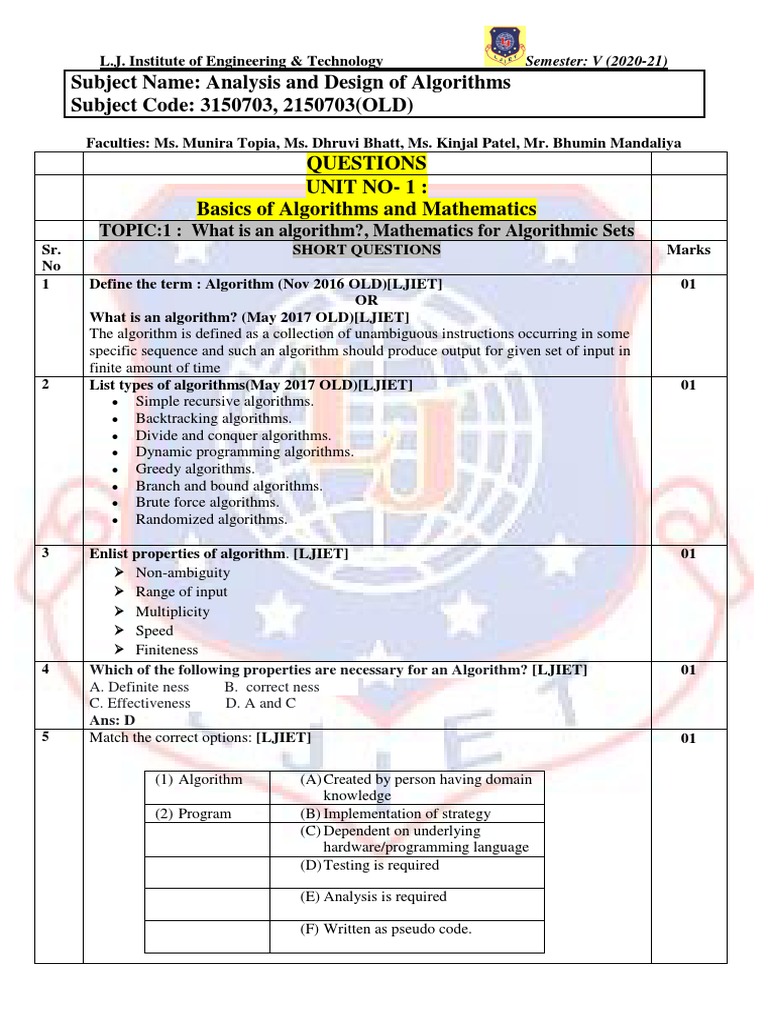 Ada QB Odd 2021 | Download Free PDF | Time Complexity | Algorithms And Data Structures