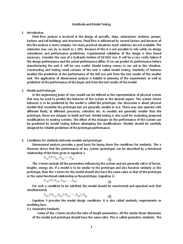Similitude and Model Testing | PDF | Reynolds Number | Drag (Physics)