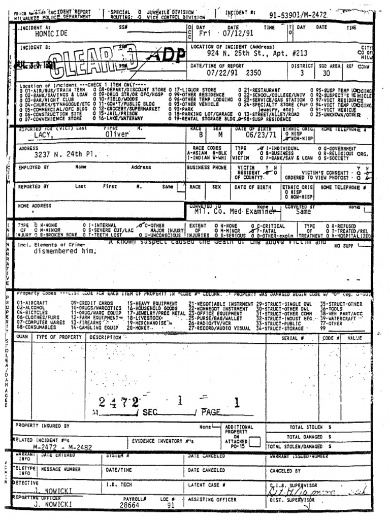 Jeffrey Dahmer 1991 Confession and Police Documents | PDF