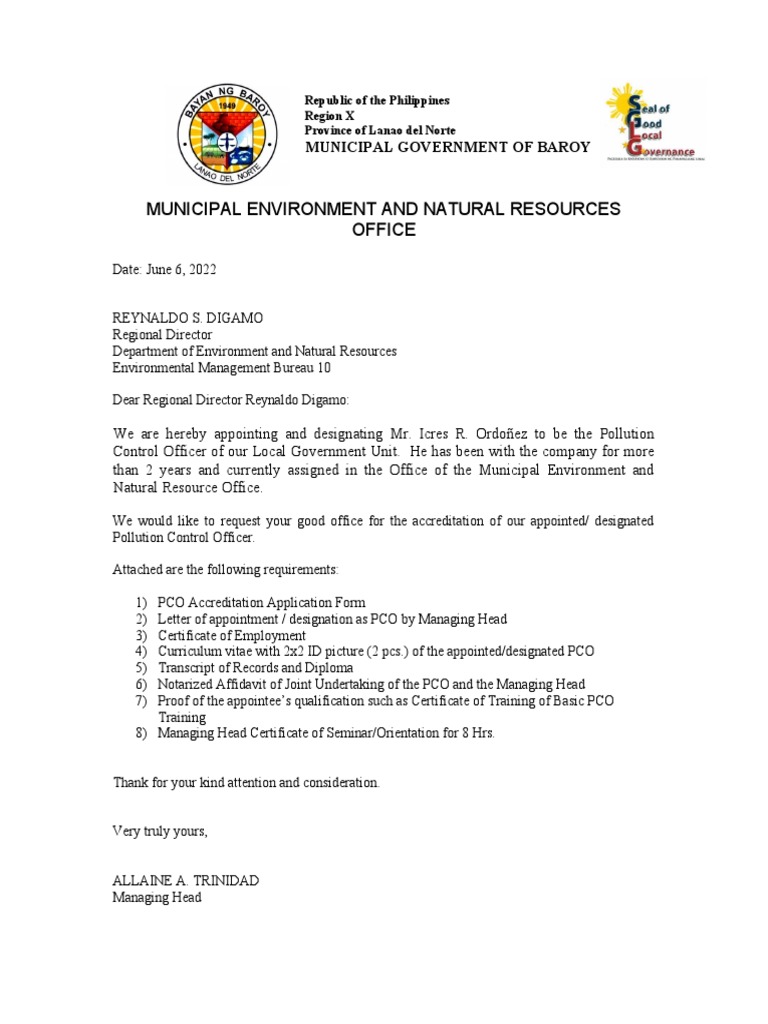 PCO Appointment and Letter of Request | PDF