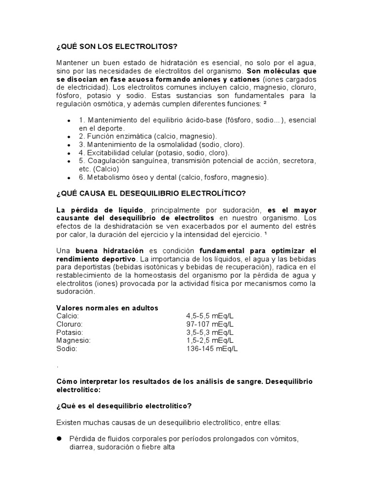 Importancia y Funciones de los Electrolitos | PDF | Salud y bienestar ...
