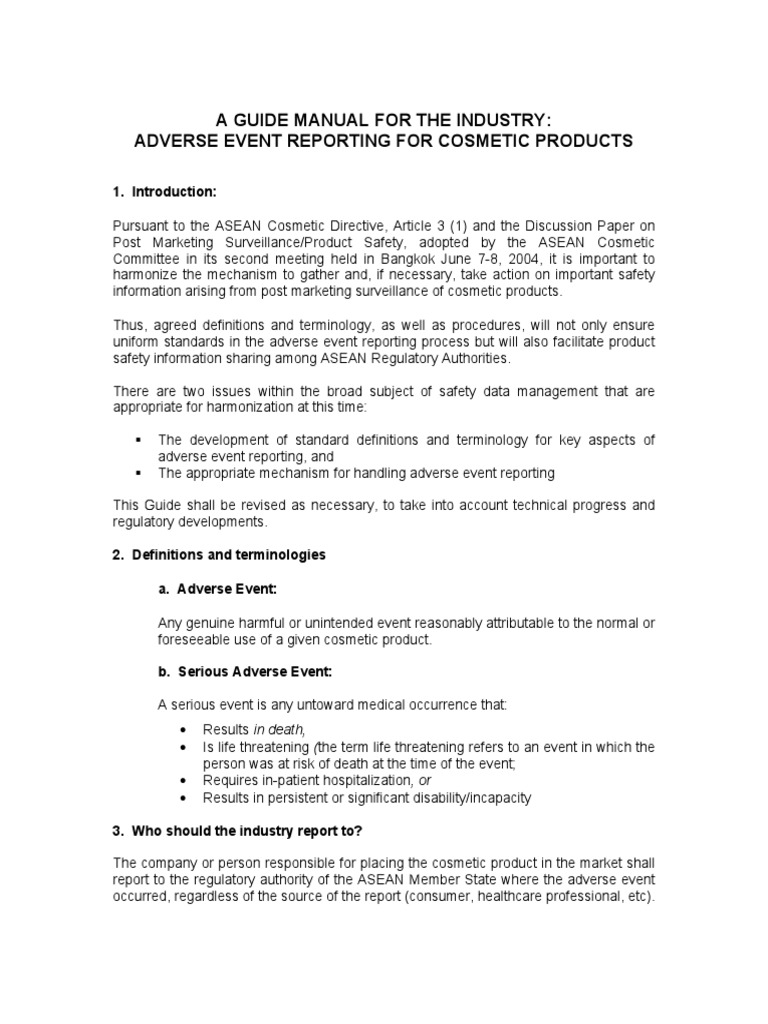Adverse Event Reporting for Cosmetics | PDF | Health Care | Health Sciences