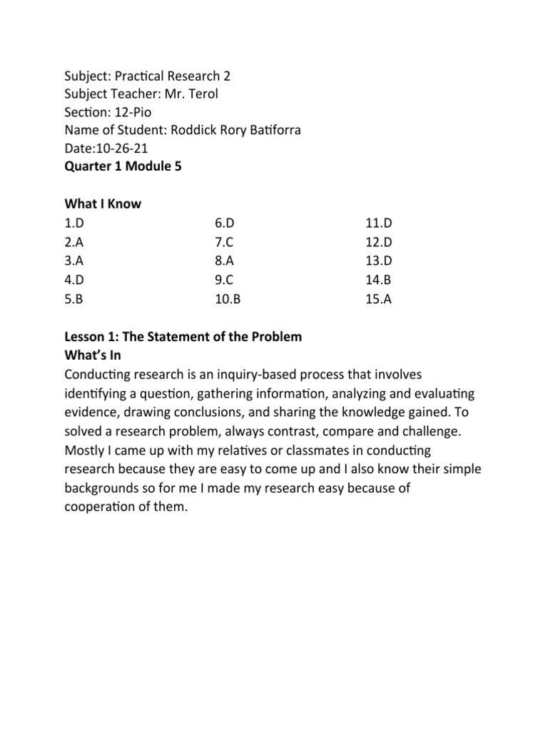 Quarter 1 Module 5 of Practical Research | PDF