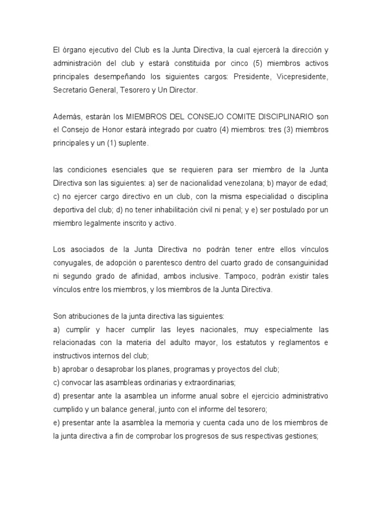 Estructura organizativa y funciones de la Junta Directiva y otros ...