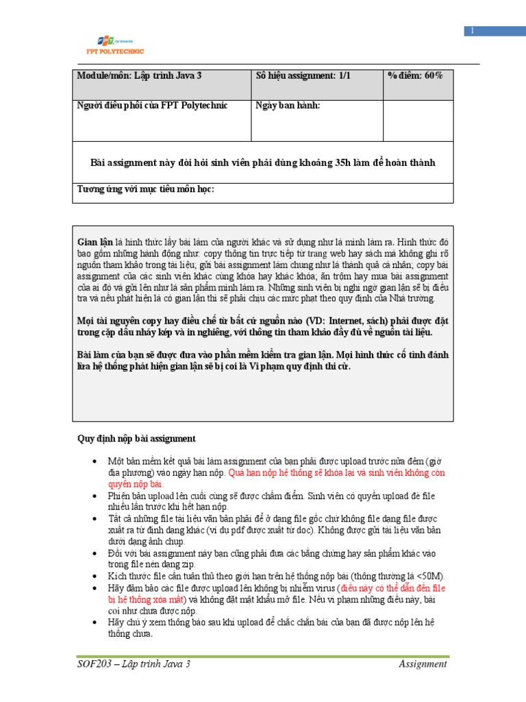 SOF203-LT Java3 - Assignment | PDF