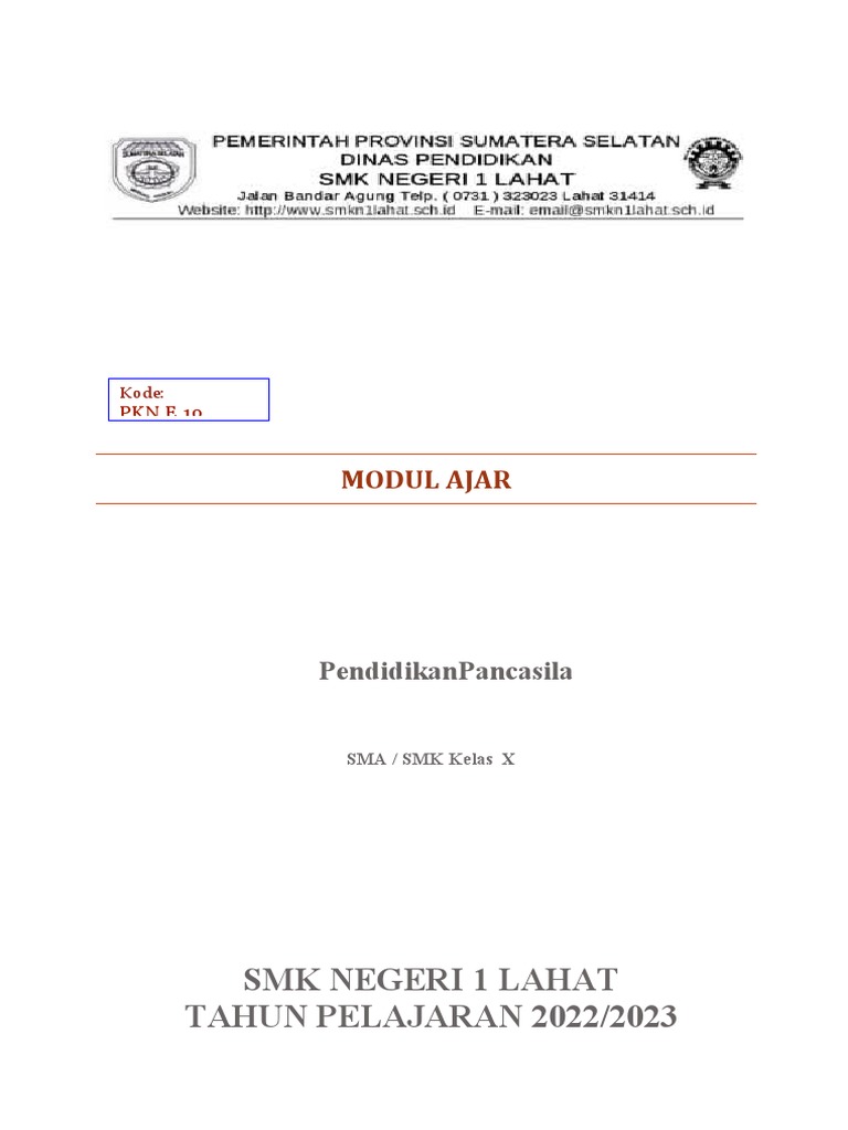 Perangkat Pembelajaran PKN KLS X Kurikulum Merdeka | PDF